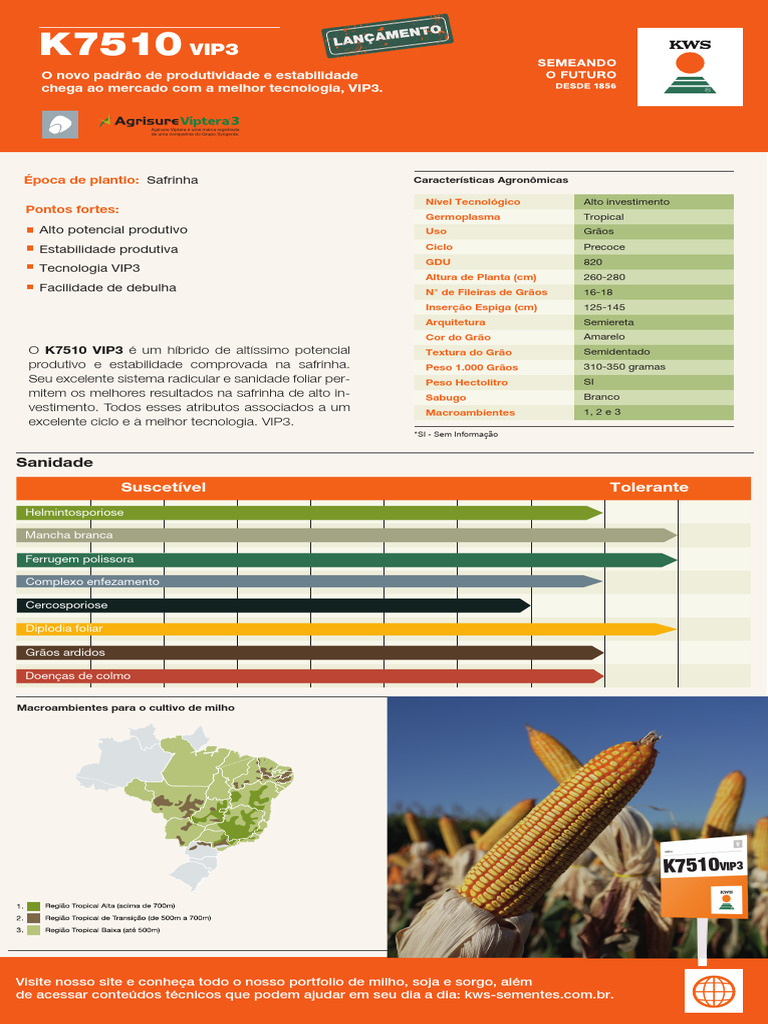 Ficha Técnica KWS - K7510VIP3 | PDF | Milho | Cereais
