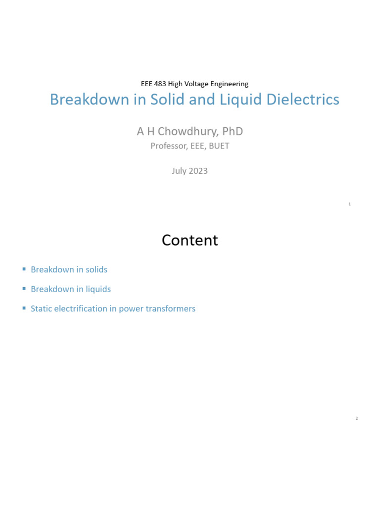6_Breakdown in Solid and Liquid Dielectric | PDF | Electrical Breakdown | Electrical Resistivity ...
