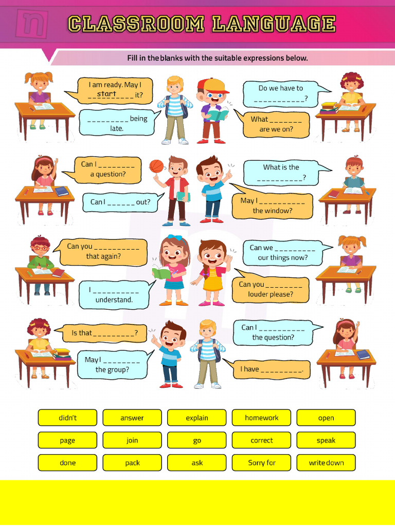 Classroom Language Worksheet 1 | PDF