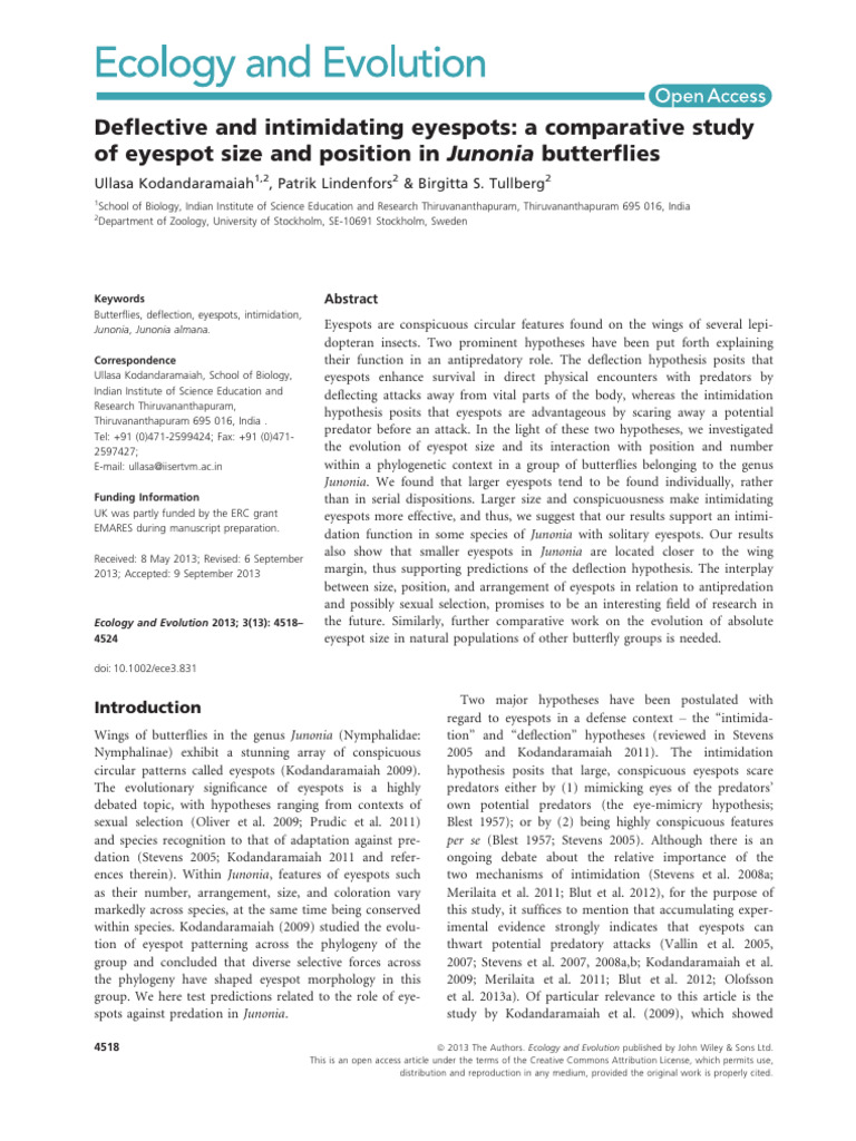 Ecology and Evolution - 2013 - Kodandaramaiah - Deflective and ...