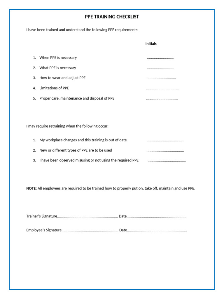 PPE Training Checklist (1) Updated | PDF | Technology & Engineering