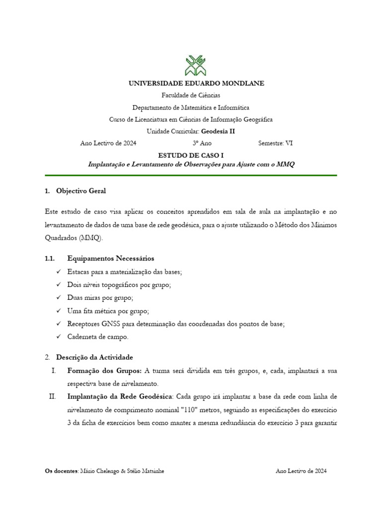 Estudo de Caso I - Geodesia II - 2024 | PDF | Geodésia | Método dos ...