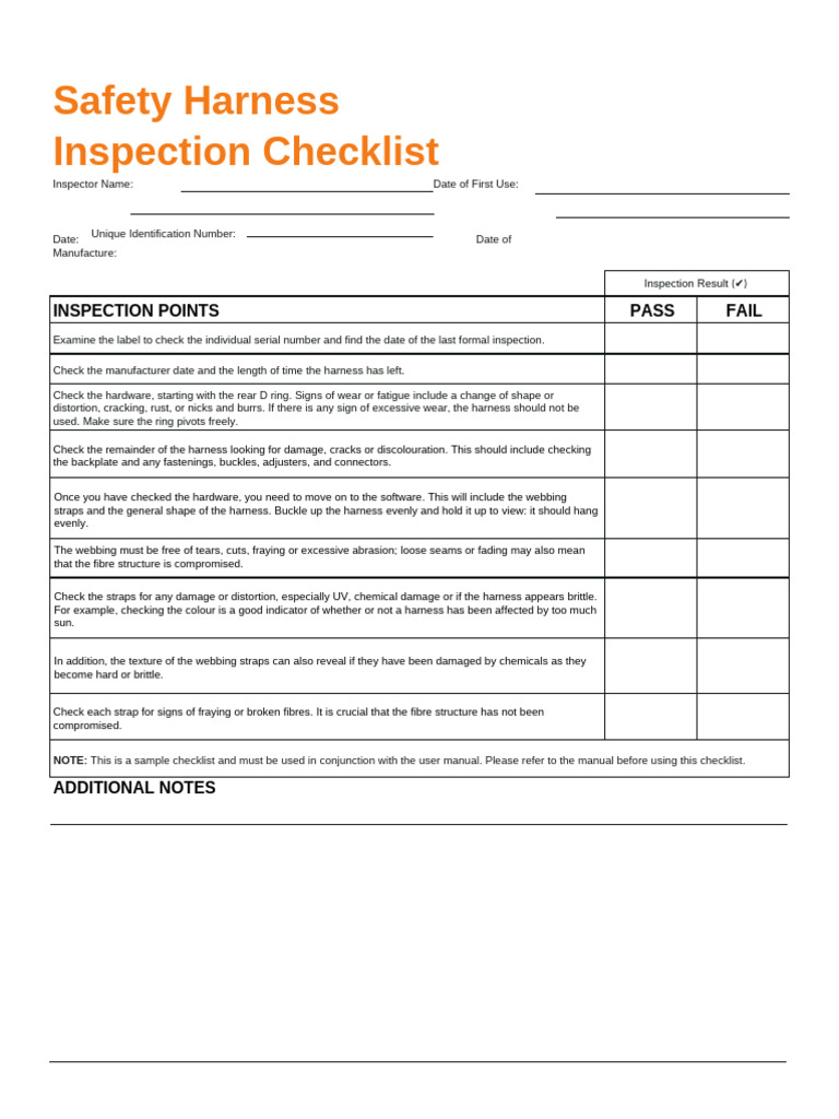 Safety Harness Inspection Checklist | PDF