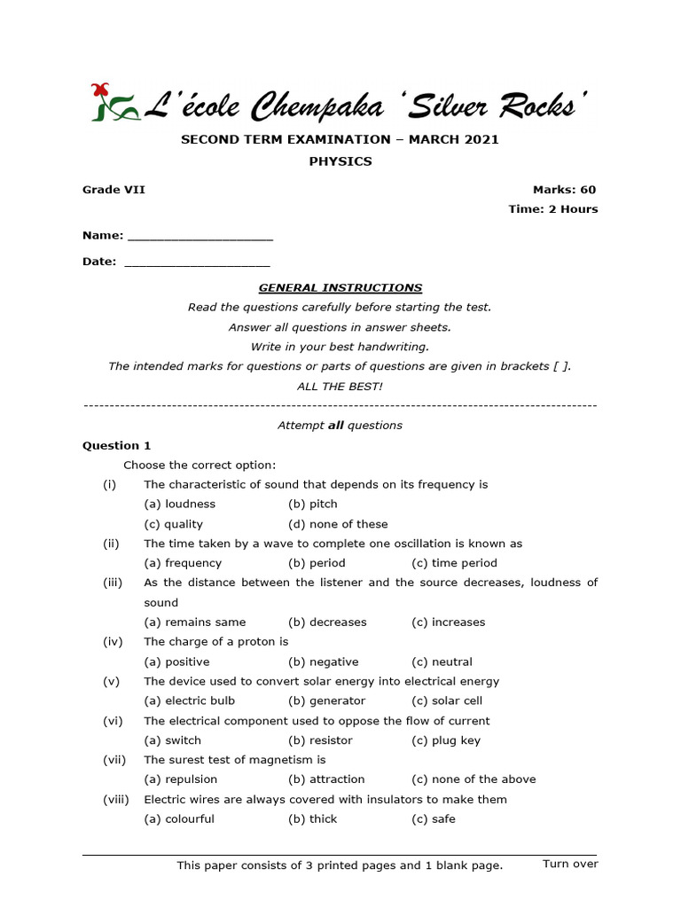 Grade VII Physics ICSE | PDF | Electricity | Electric Current