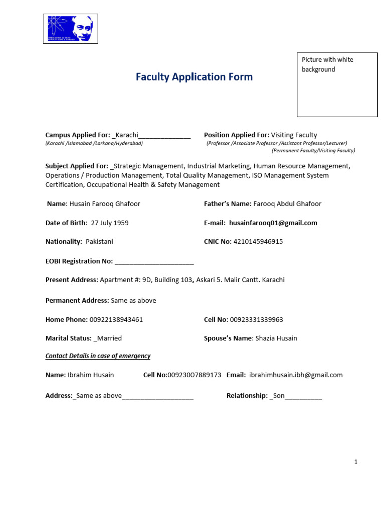 Faculty-Application-Form-SZABIST-1 | PDF | Business