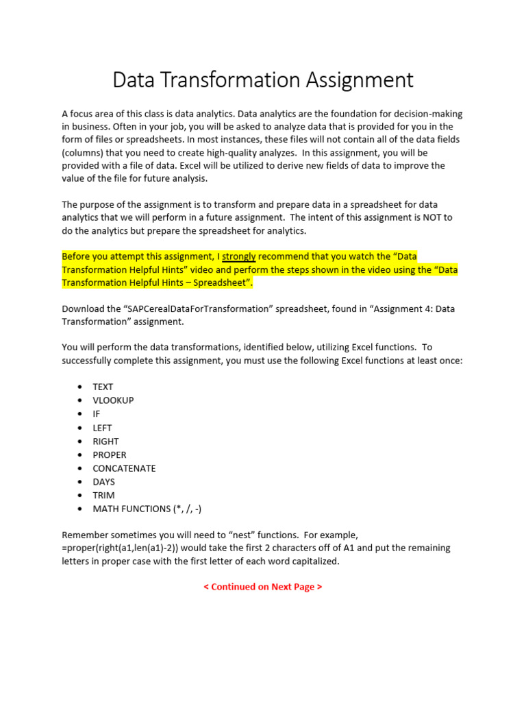 Data Transformation Assignment Instructions (2) | PDF | Spreadsheet | Microsoft Excel