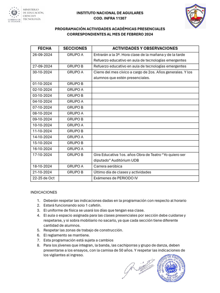 Programacion de Clases Semipresenciales Sept. y Oct. 2024 | PDF