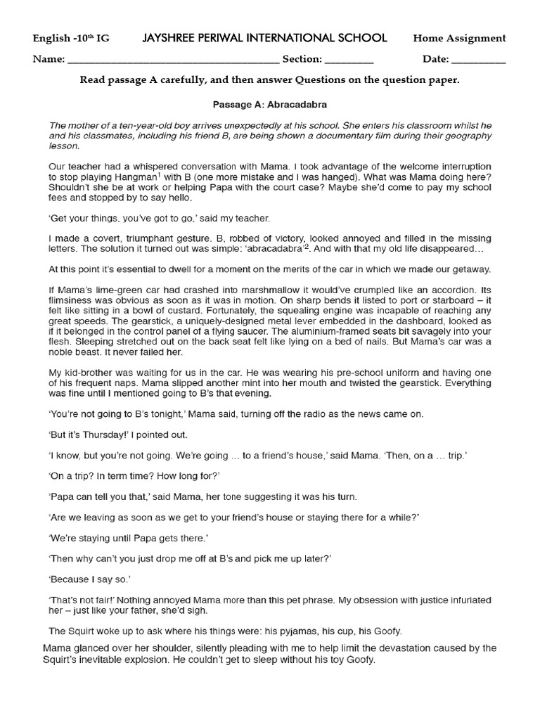 10th Grade English Assignment | PDF