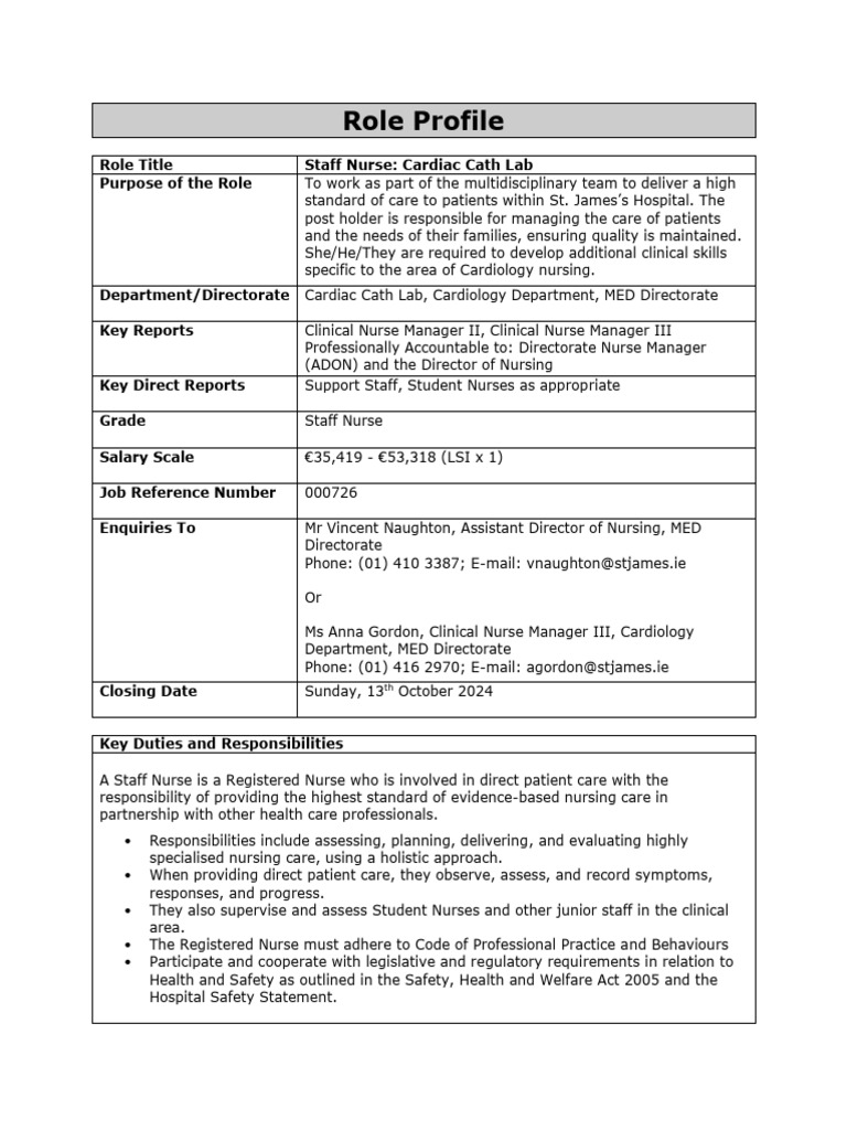 Staff Nurse Cardiac Cath Lab 000726 | PDF | Nursing | Midwife