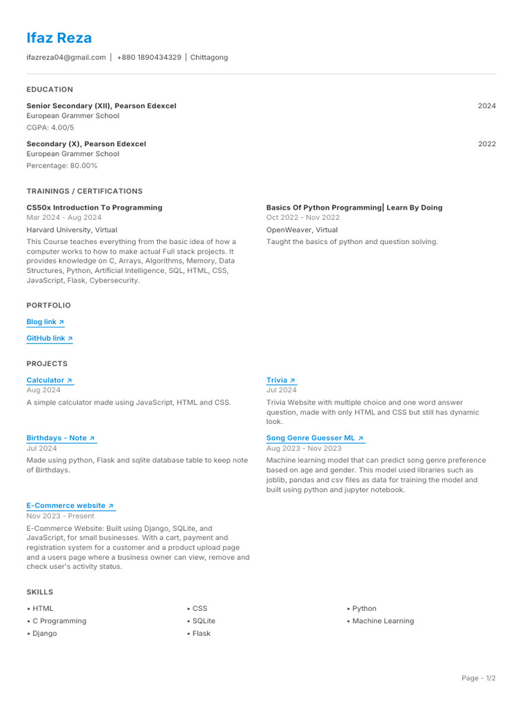IfazReza_InternshalaResume | PDF | Machine Learning | Python (Programming Language)