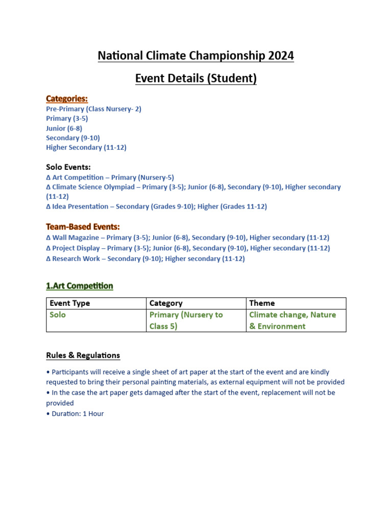 National Climate Championship 2024 - Details - Student File | PDF | Nature