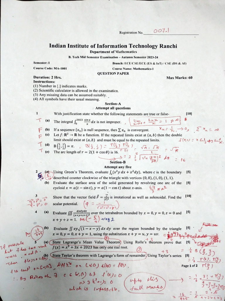 Mid Sem-1 Soln 2023 | PDF | Mathematical Objects | Mathematical Relations