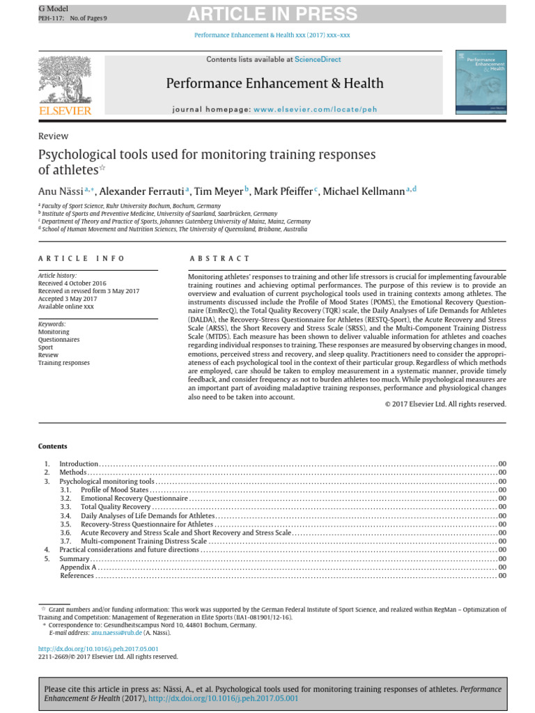 Psychological Tools for Athlete Monitoring | PDF | Stress (Biology ...