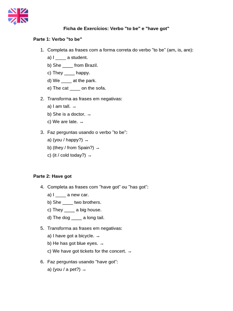 Ficha To Be and Have Got | PDF
