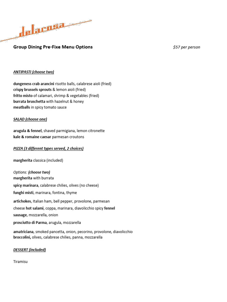 Delarosa Pre-Fixe Menu 2019 | PDF