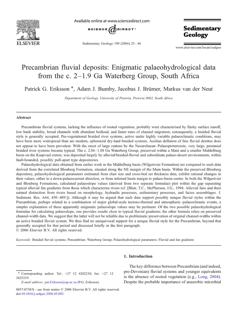 Precambrian Fluvial Systems in Waterberg | PDF | River | Sedimentary Rock