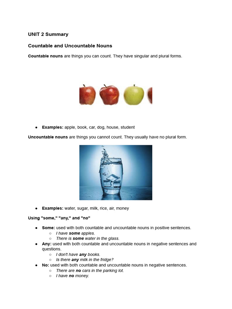 UNIT 2 Summary Verbs and functions | PDF | Noun | Plural