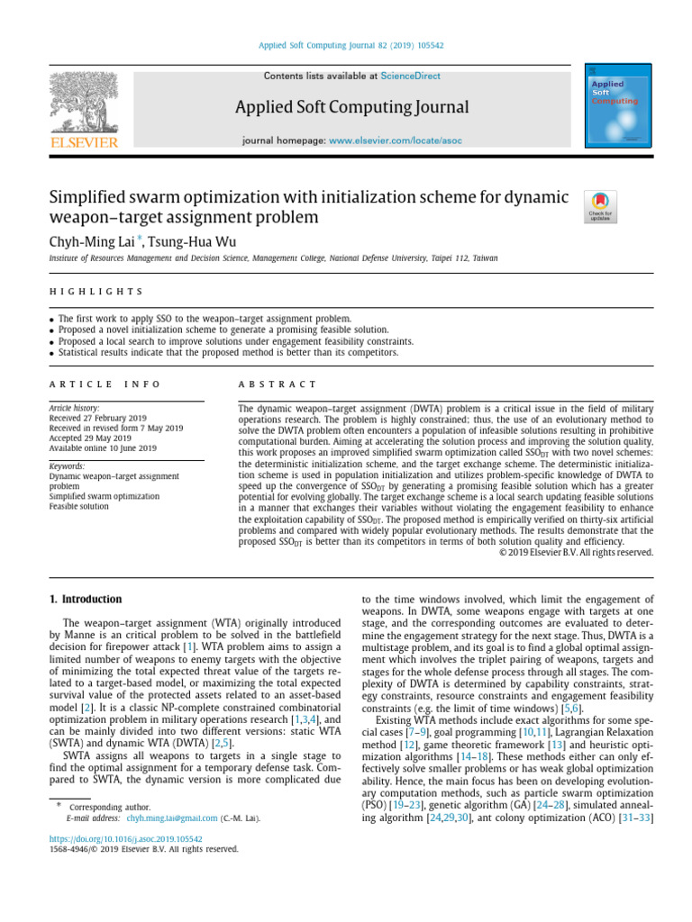 Simplified Swarm Optimization With Initialization Scheme F 2019 Applied Soft | PDF ...