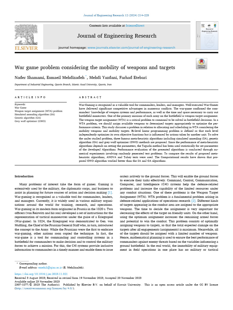 War Game Problem: Mobility in WTA | PDF | Mathematical Optimization ...