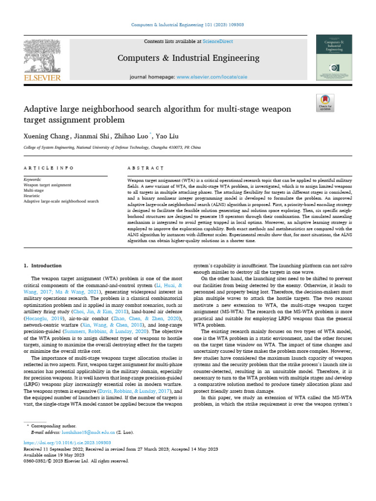 Adaptive Large Neighborhood Search Algorithm For Mul 2023 Computers Indust | PDF | Mathematical ...