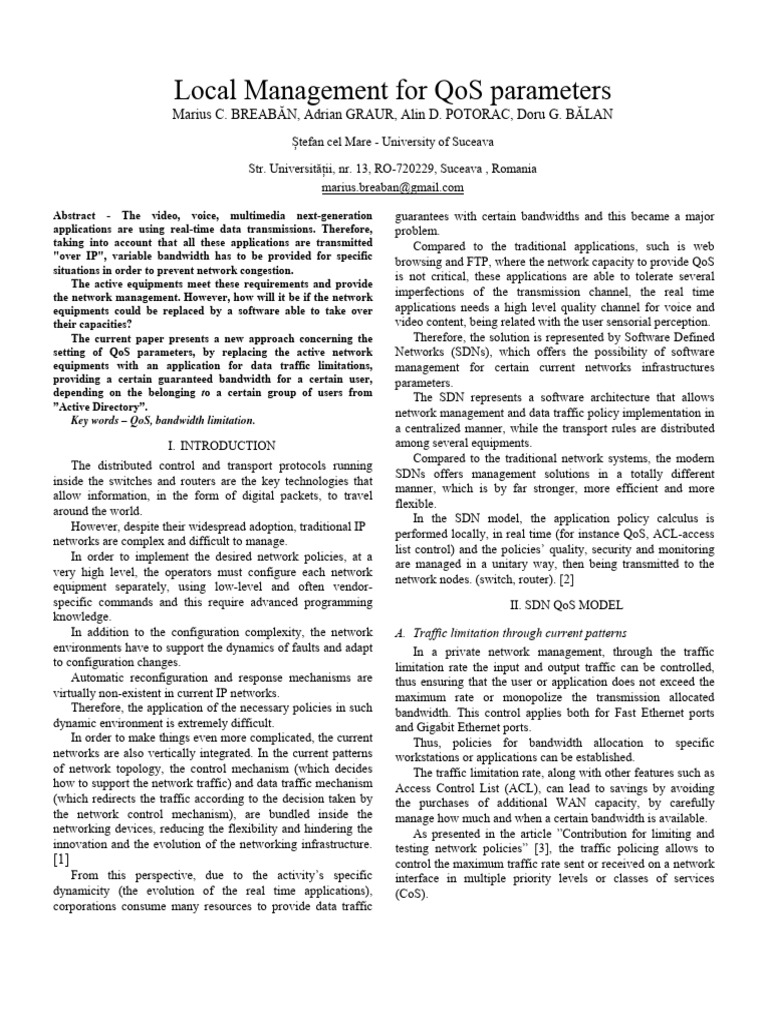 2016 Local Management For QoS Parameters | PDF | Computer Network | Osi Model