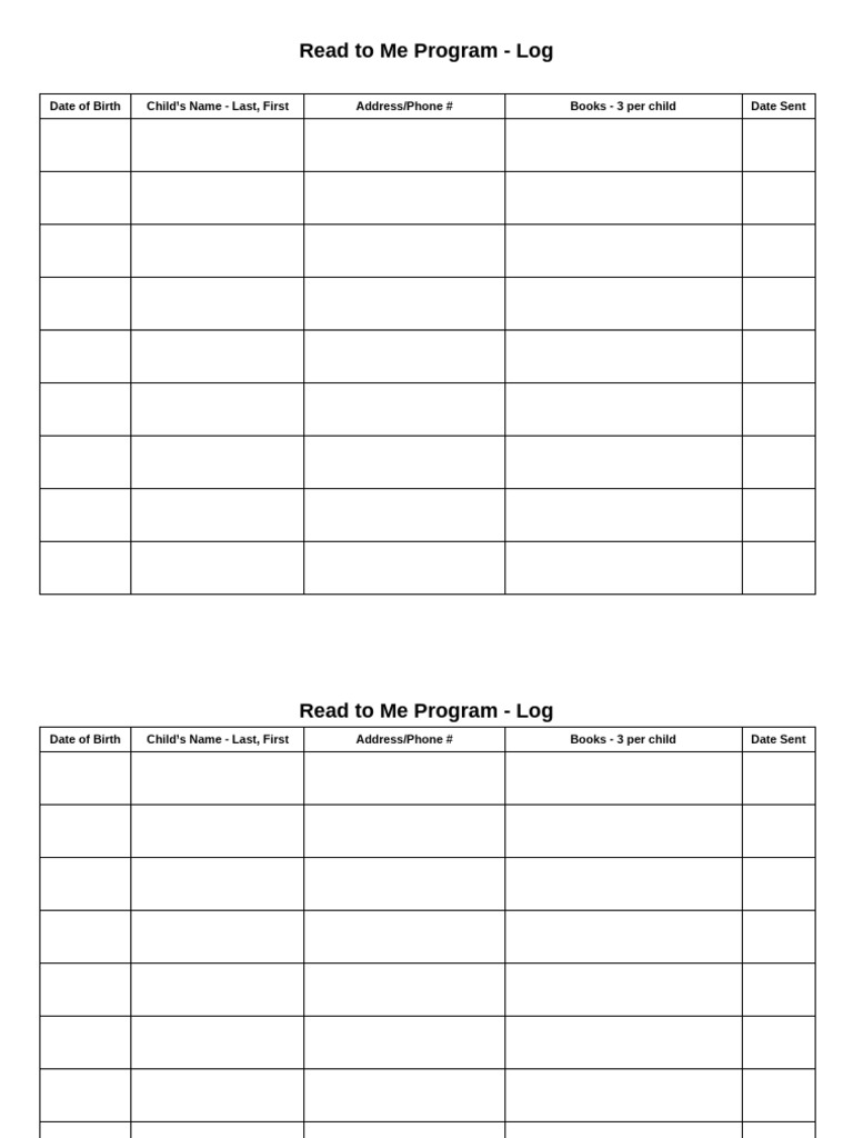 Read To Me Program - Log | PDF