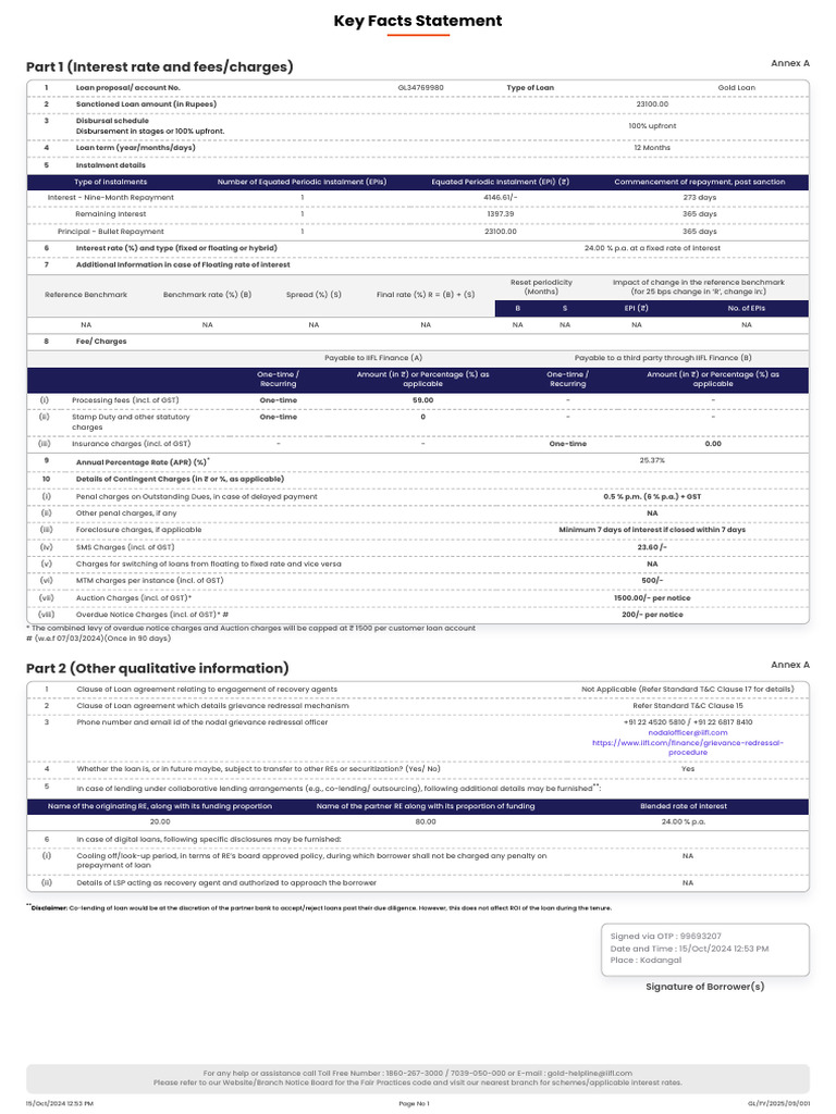 KeyFactsStatement GL34769980 | PDF | Interest | Loans