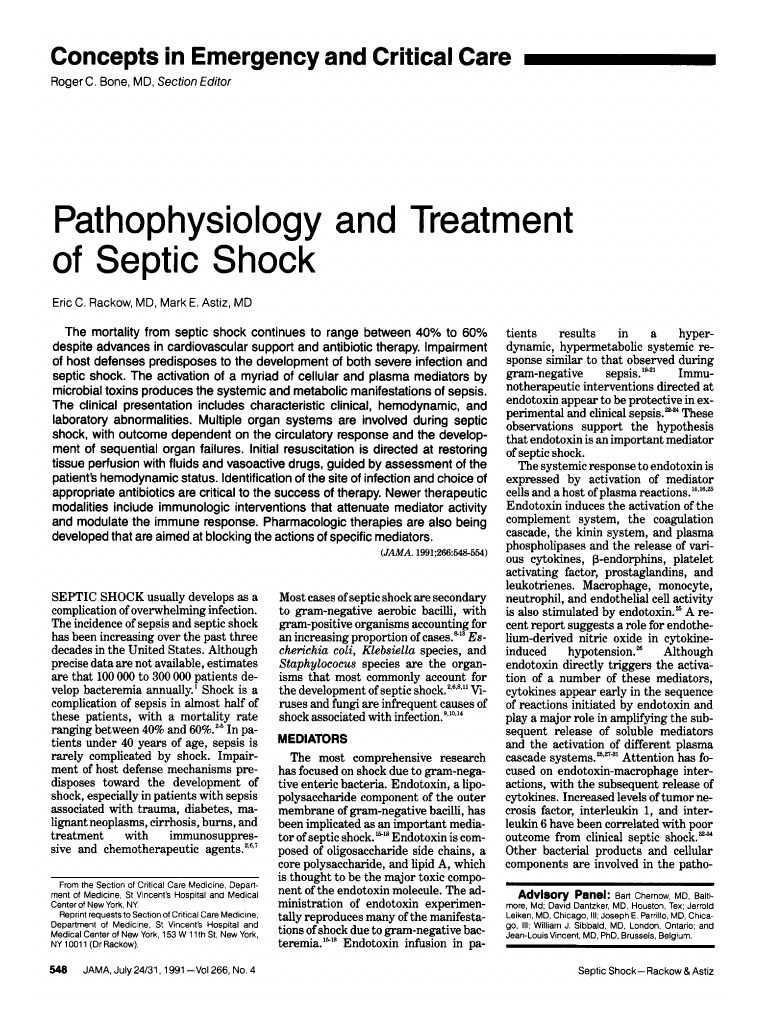 Pathophysiology and Treatment of Septic Shock | PDF | Sepsis | Shock ...