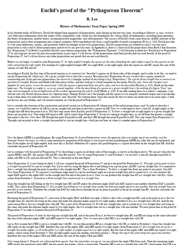 Euclid's proof of the Pythagorean Theorem | PDF | Theorem | Euclid