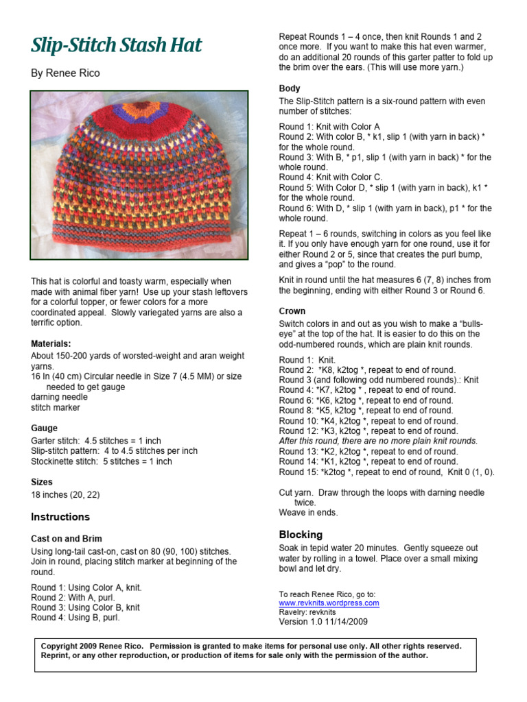 Slip-Stitch Stash Hat | PDF | Knitting | Fibers