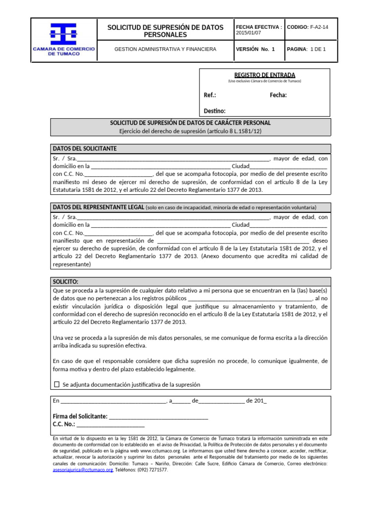 FORMATO-DE-SUPRESION-DE-DATOS-PERSONALES | PDF | Justicia | Crimen y ...