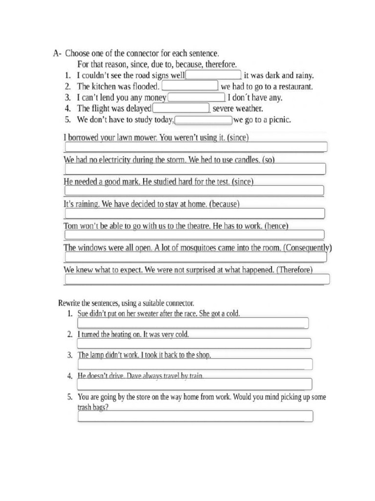 Cuase and Effect Connectors Activities | PDF
