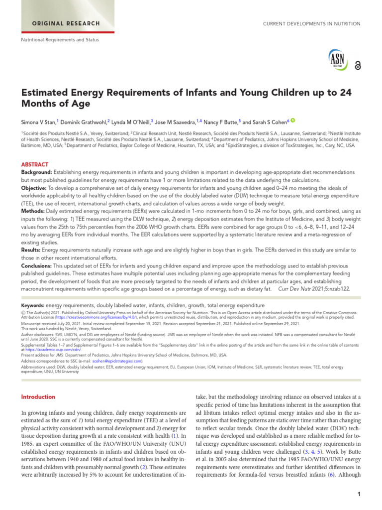 Energy Requirements for Infants 0-24 Months | PDF