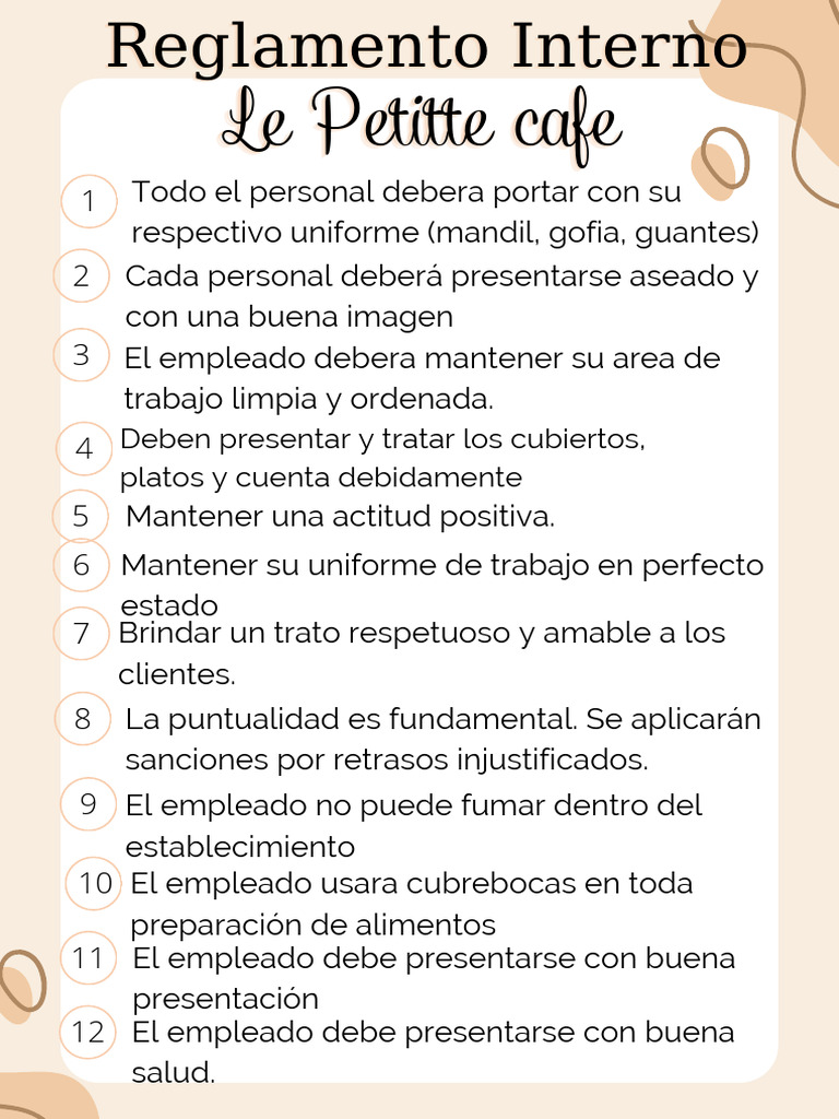 Reglamento Interno de Cafetería | PDF | Cocina, comidas y vino