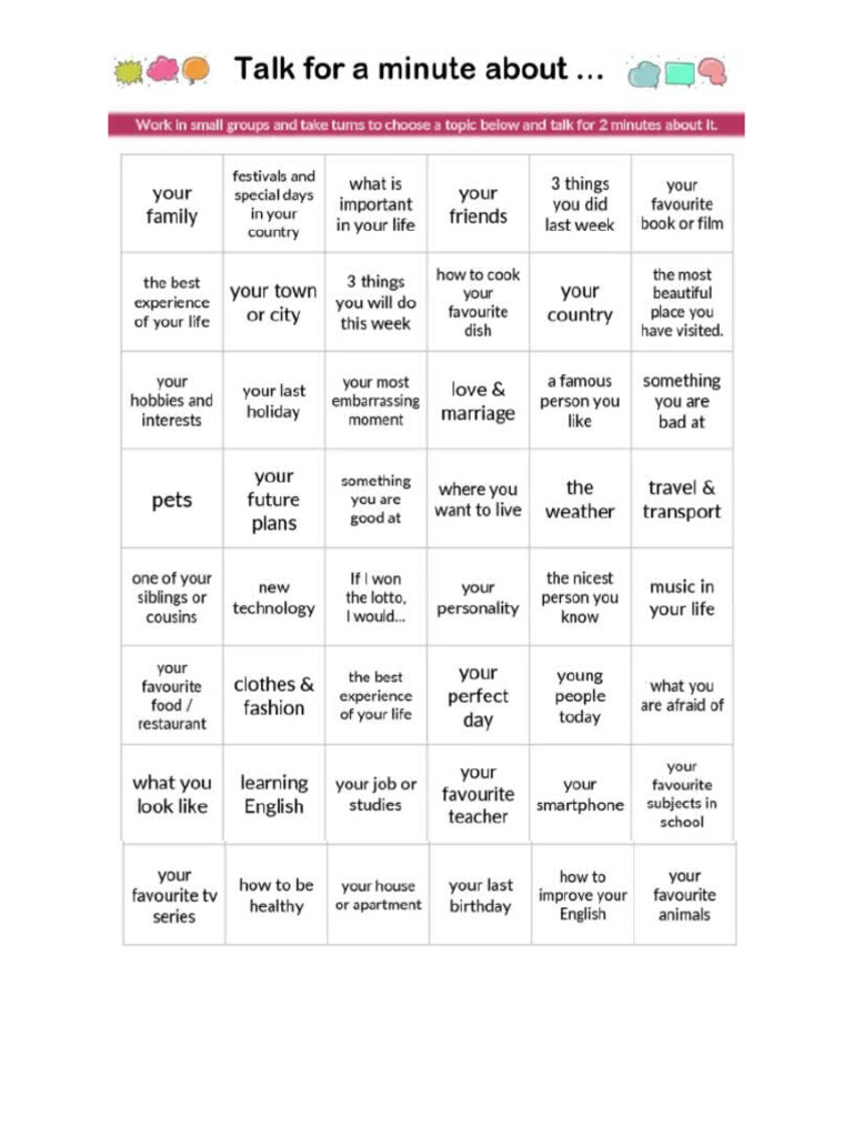 Talk for 1 minute GAME | PDF