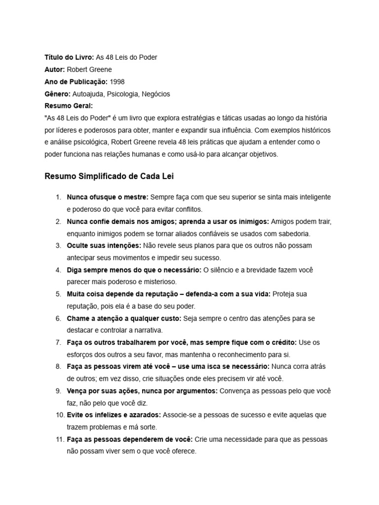As 48 Leis Do Poder | PDF | Psicologia
