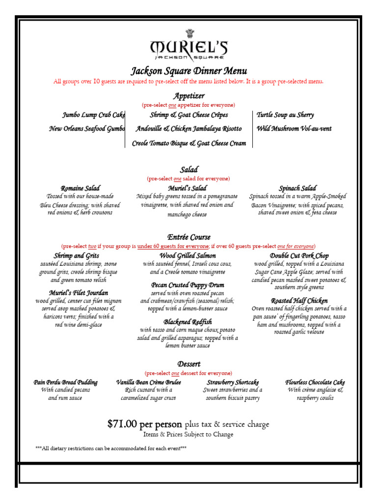 Muriels Jackson - Square - Dinner - Menu | PDF | Louisiana Creole ...