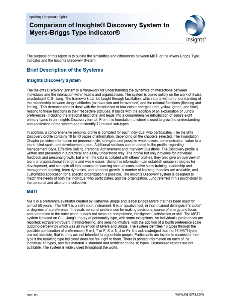 Insights Discovery and Mbti Comparison | PDF | Personality Type | Carl Jung
