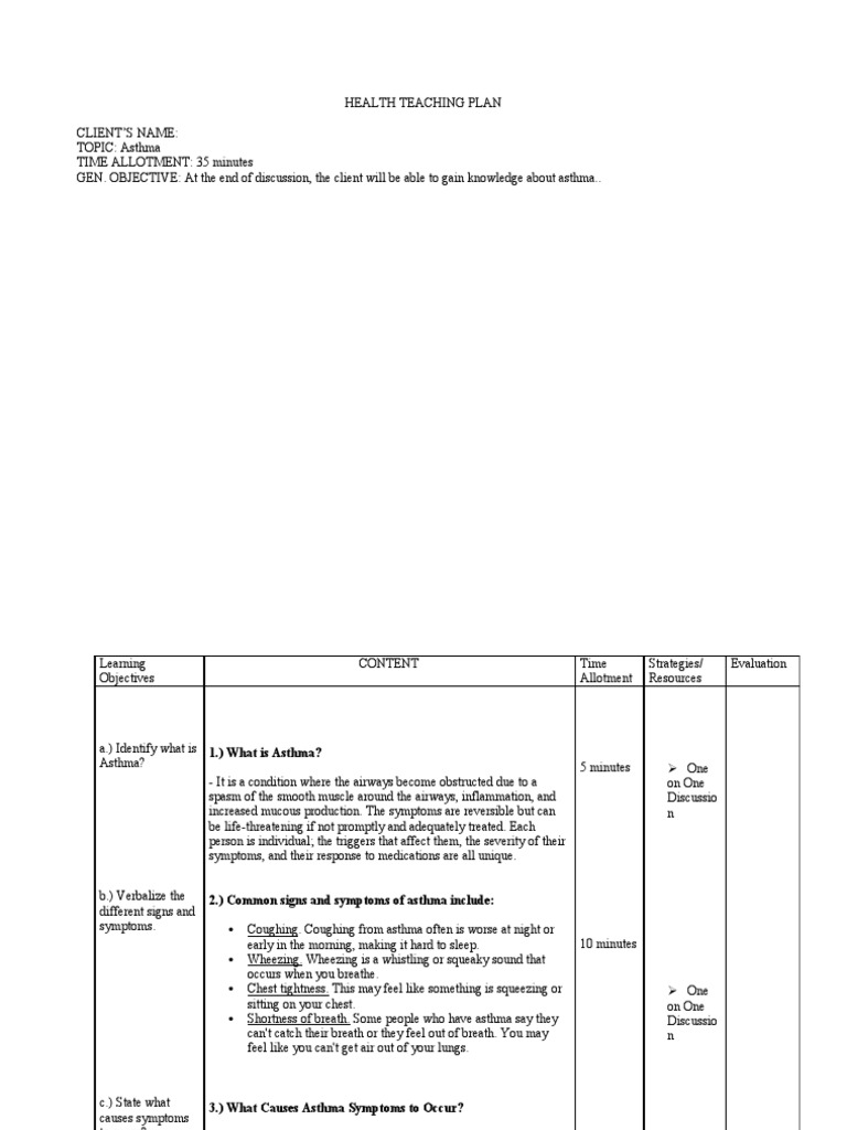 Health Teaching Plan | PDF