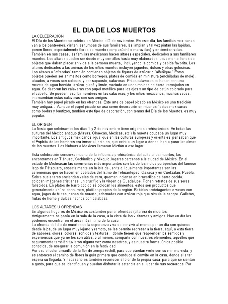 El Dia de Los Muertos Resumen | PDF