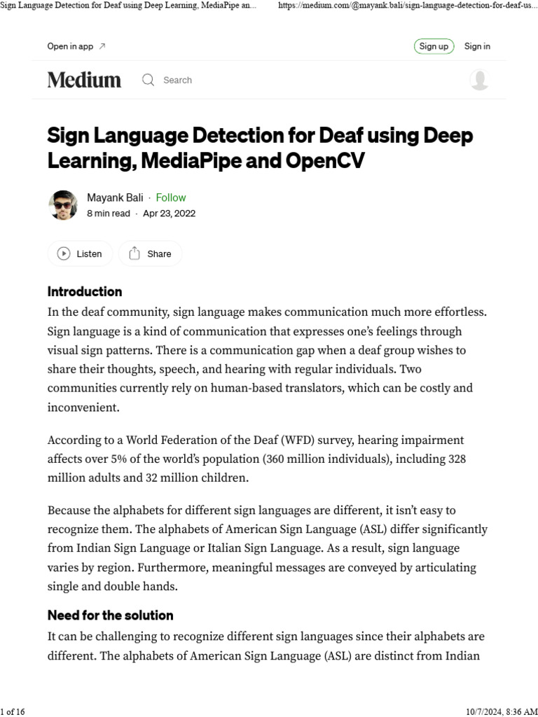 Sign Language Detection For Deaf Using Deep Learning, MediaPipe and OpenCV - by Mayank Bali ...