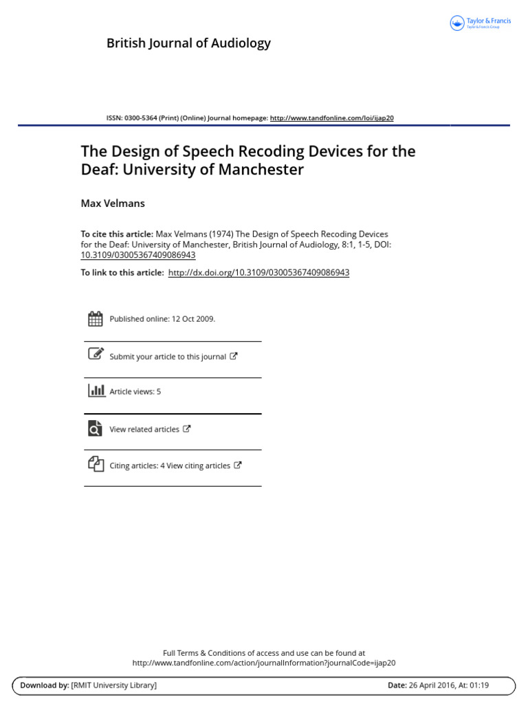 The Design of Speech Recoding Devices For The Deaf: University of ...