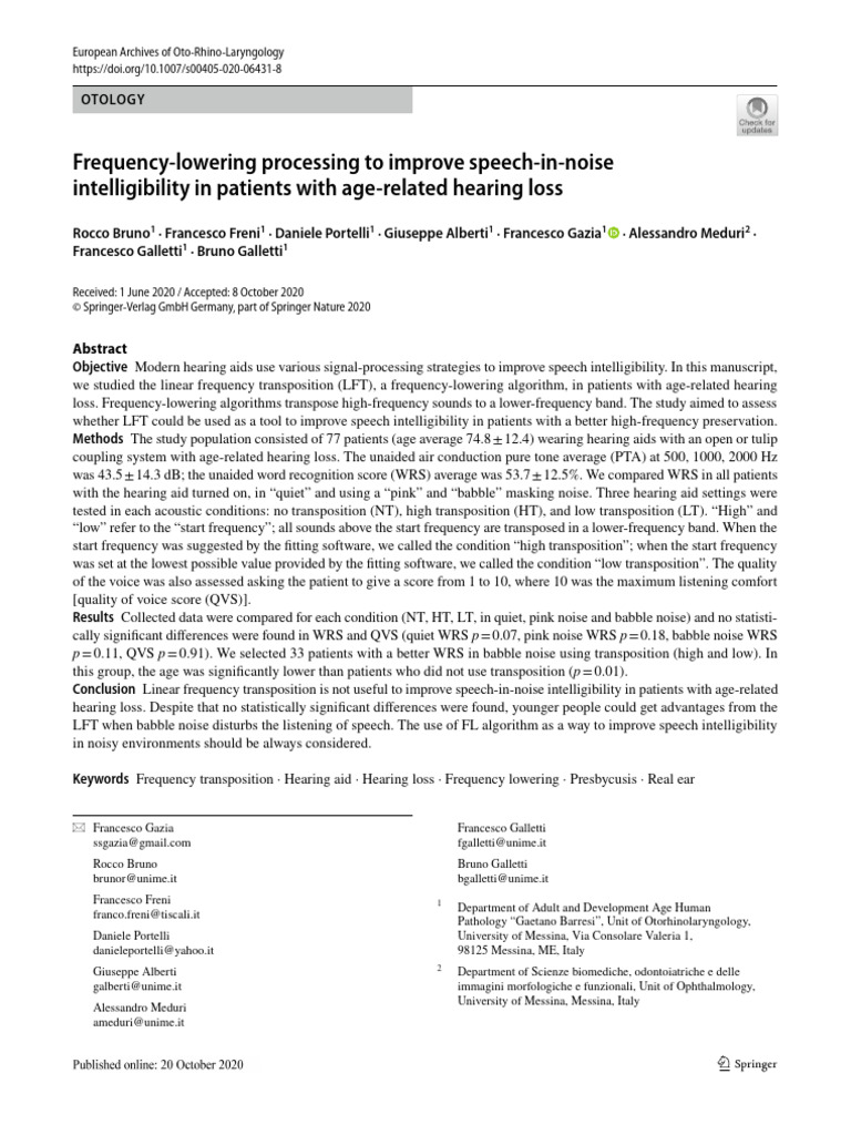 Frequency Lowering Processing To Improve Speech in Noise Intelligibility in Patients With Age ...
