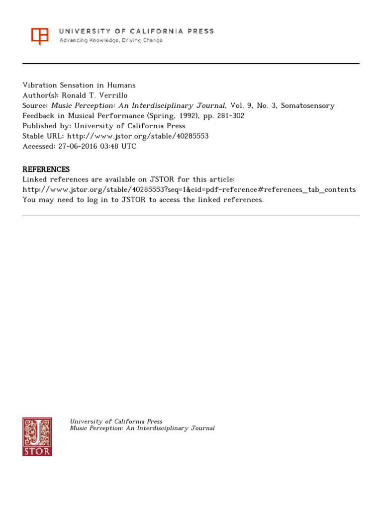 Vibration Sensation in Humans | PDF | Senses | Stimulus (Physiology)