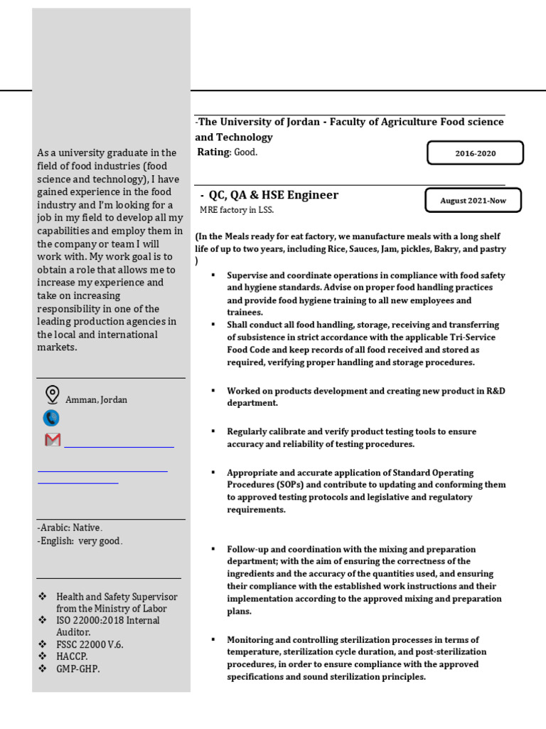 Omar Al-Atoom CV ... | PDF | Regulatory Compliance | Occupational Safety And Health