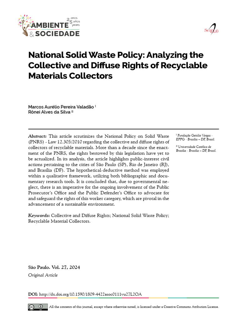 National Solid Waste Policy: Analyzing The Collective and Diffuse ...
