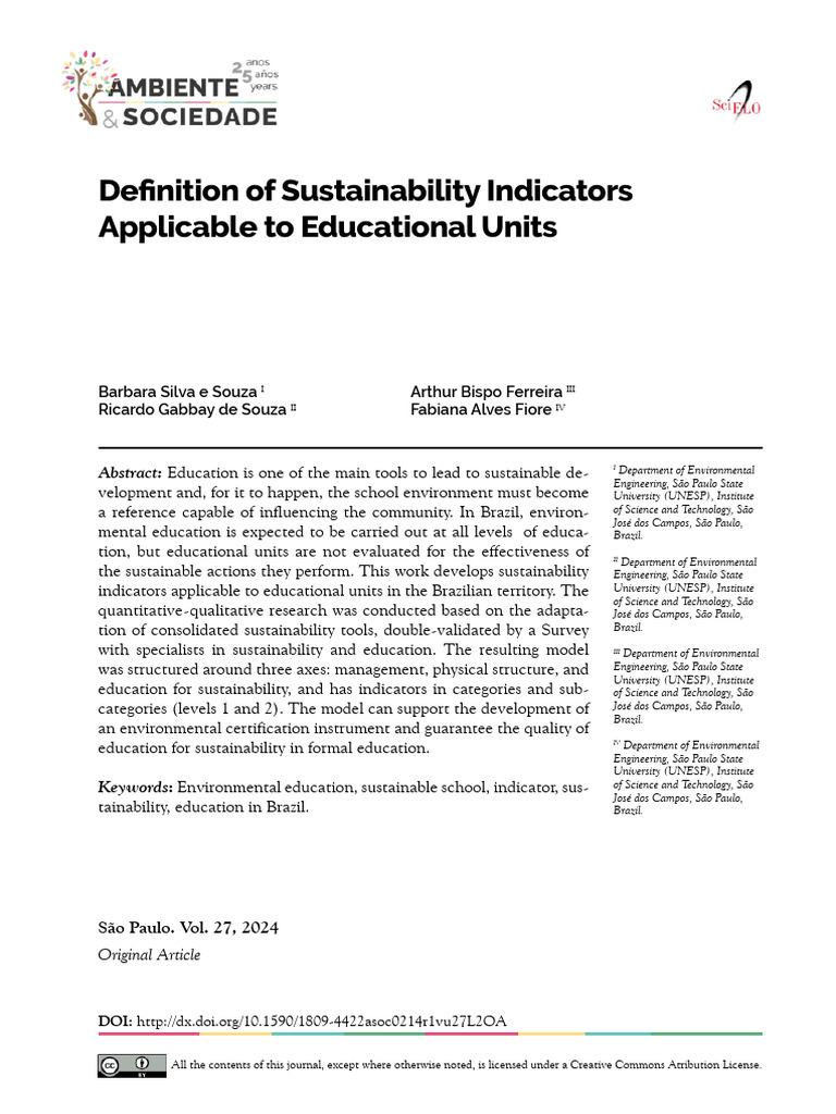 Definition of Sustainability Indicators Applicable to Educational Units ...