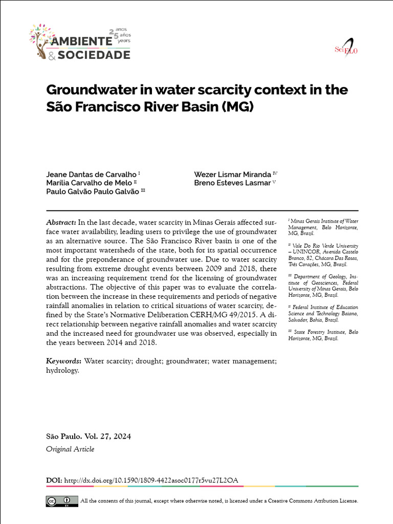 Groundwater in Water Scarcity Context in The São Francisco River Basin ...