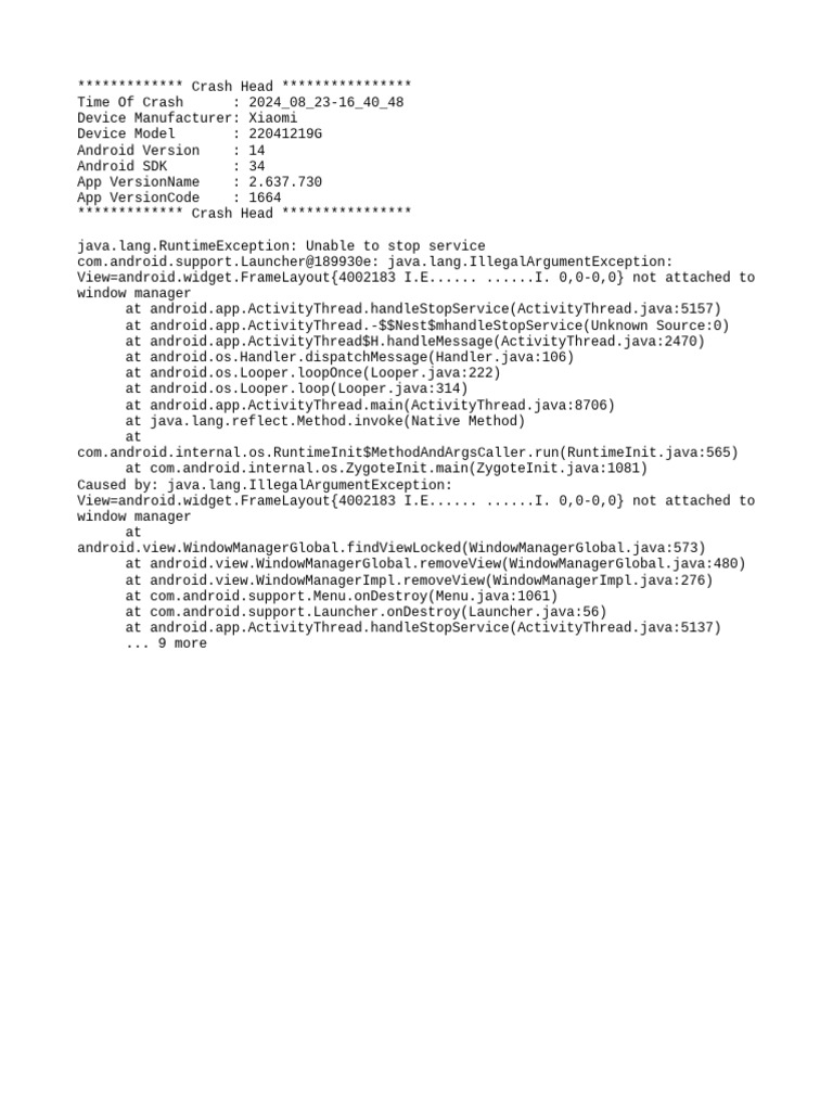 Android 14 Xiaomi App Crash Report | PDF | Computers