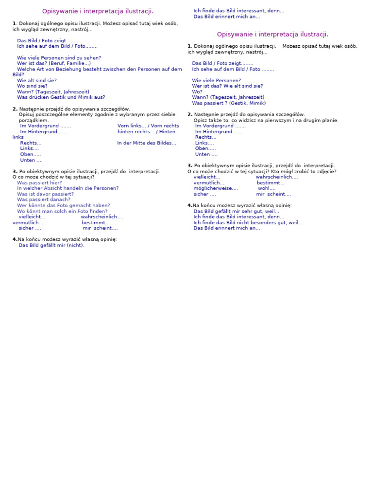 Opisywanie I Interpretacja Ilustracji Inne | PDF